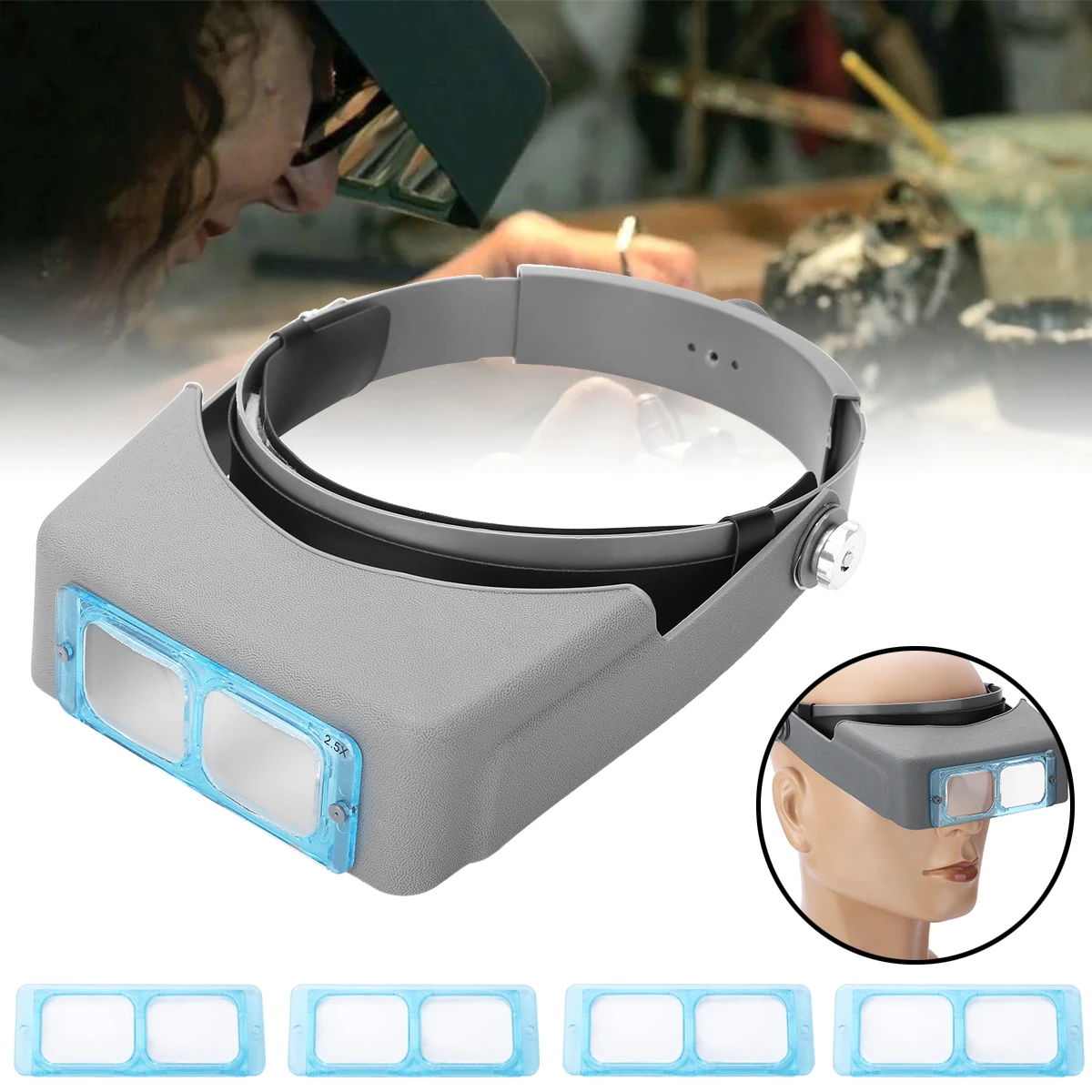 Head-Mount-Magnifier-Visor-Double-Lens-Headband-Magnifying-Glasses ...