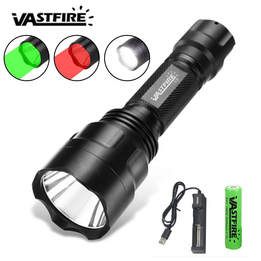 C8-LED-Flashlight-Outdoor-White-Green-Red-Light-Torch-Using-18650 ...