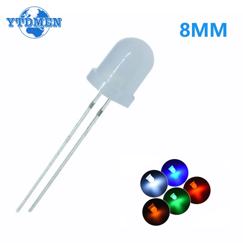 50Pcs Led Diode 8Mm Diffuus Verlichting Lamp Lampen Elektronica ...