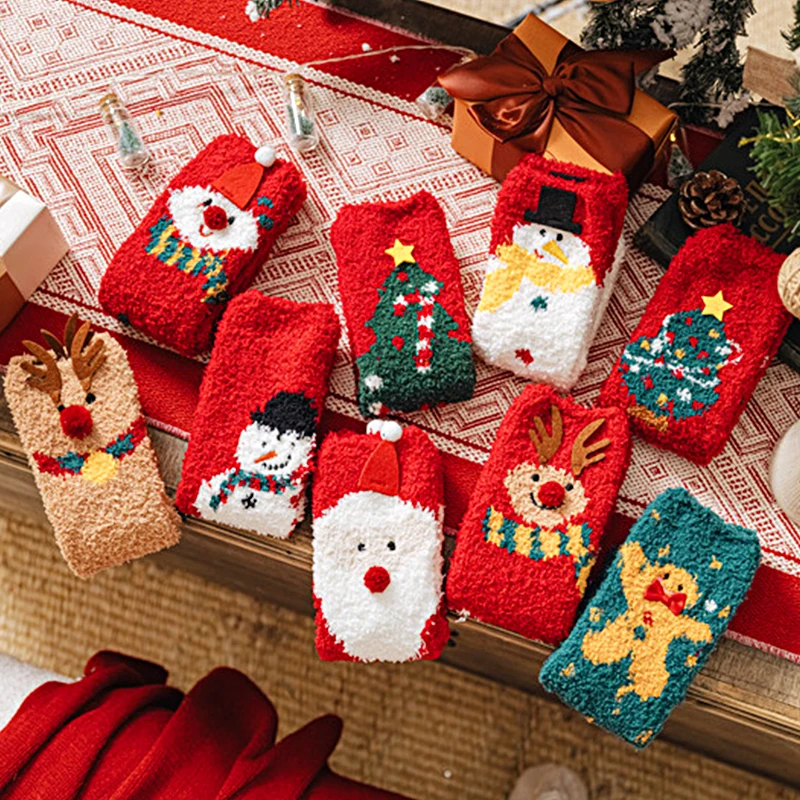 Cartoon-Fluffy-Christmas-Socks-Coral-Velvet-Santa-Claus-Snowmen-Elk ...