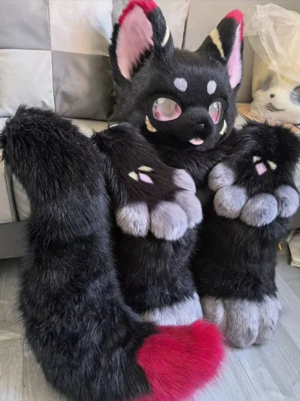 Long-haired fursuit cat mascot costume, Halloween husky role-playing ...