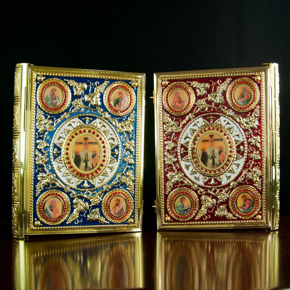 New 2026 Orthodox Gospel Book Cover - Gold Plated Enamel with Trinity ...