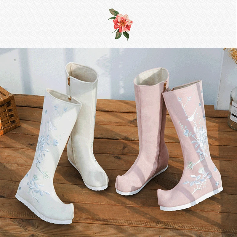 Women-Mid-Calf-Boots-Chinese-Traditional-Hanfu-Shoes-Hidden-Heels-Wedge ...