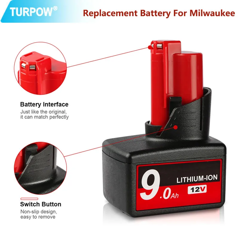 Milwaukee 12ah Battery Twin Pack - 12v 9ah/6ah Rechargeable Battery M12 ...