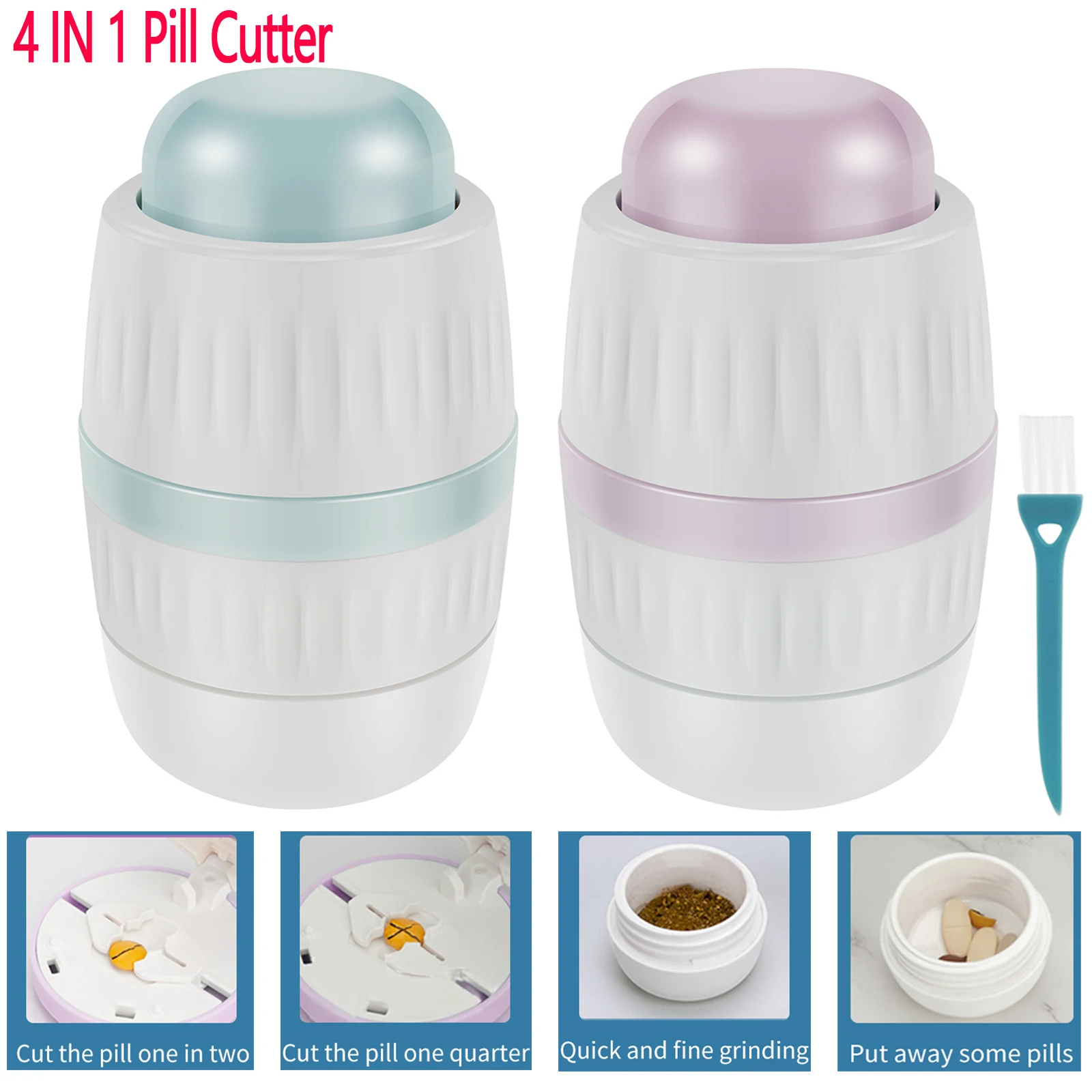 4 IN 1 Pill Cutter Storage Box Portable Drug Tablet Medicine Pill ...
