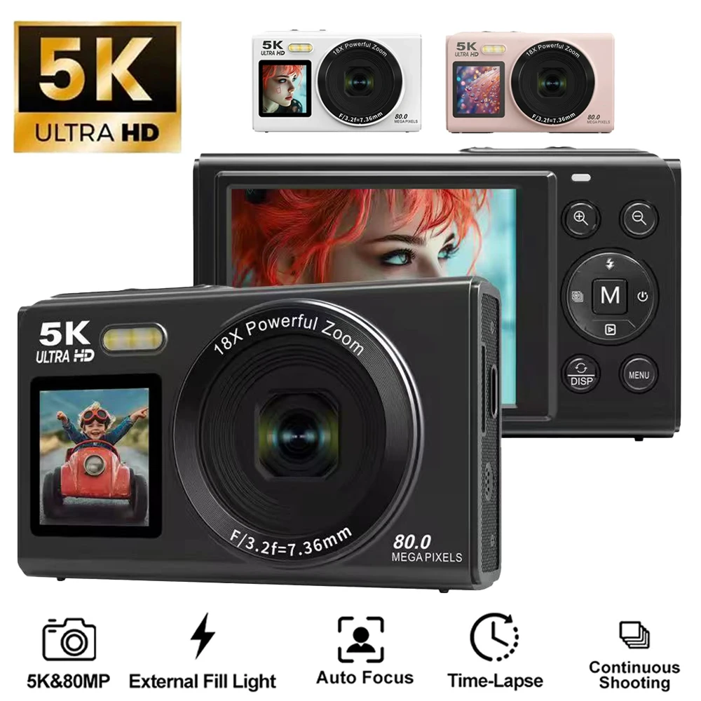Digital Camera Dual Screen Portable 18X Digital Zoom 5K WIFI Vintage ...
