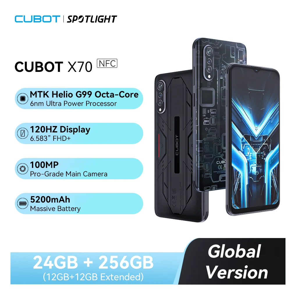 Cubot-teléfono inteligente X70 versión Global, Smartphone con Android 13, Helio G99, 24GB ...
