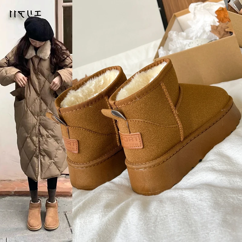 Thick-Bottom-Snow-Boots-for-Women-Waterproof-Short-Tube-Elevator-Cotton ...