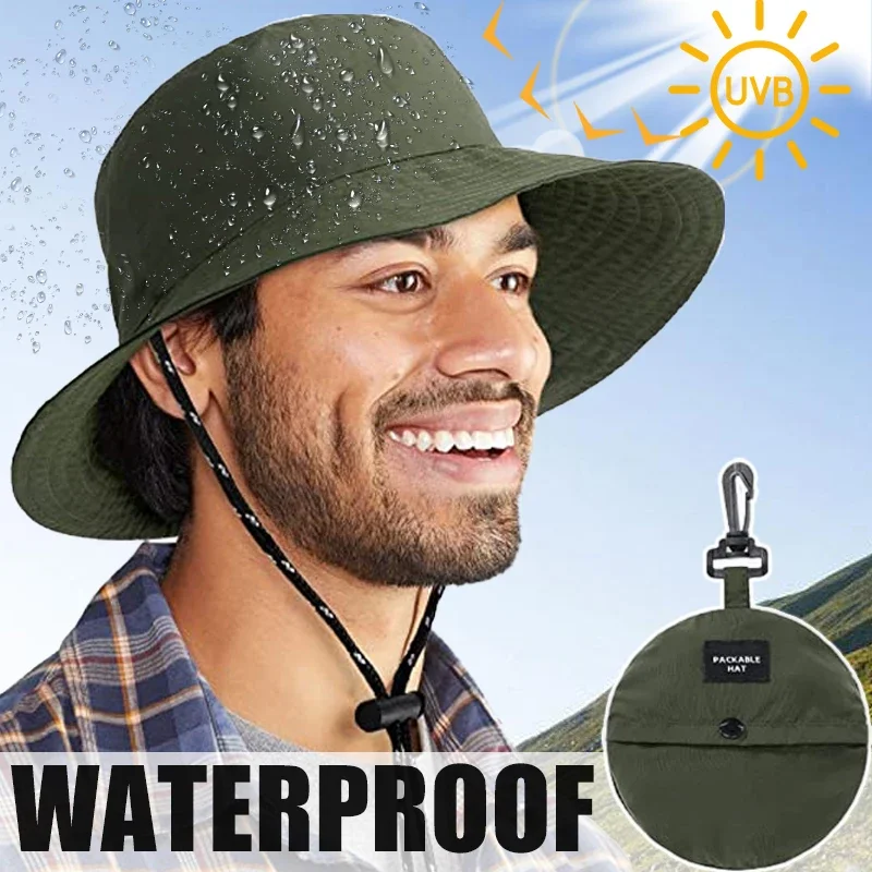 Summer-Large-Size-Waterproof-Bucket-Hats-Foldable-Adjustable-Drawstring ...
