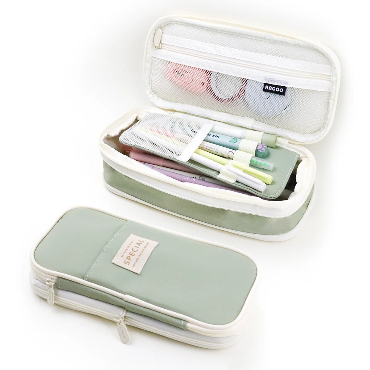 Estuches de lápices verdes Kawaii de gran capacidad, bolsa para bolígrafos, regalo para niña ...