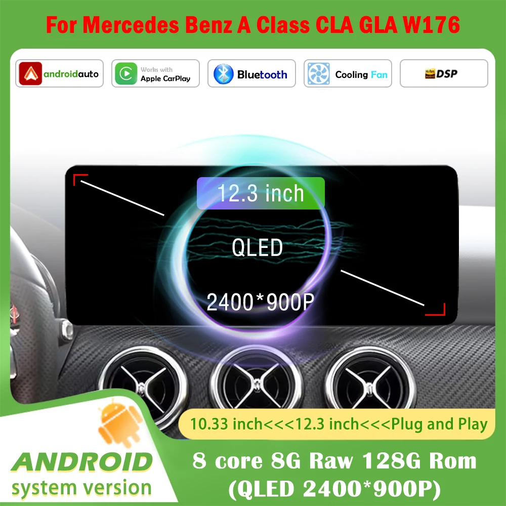 Android 16 Auto Carplay Ultra-thin QLED Screen for Benz A CLASS CLA GLA ...
