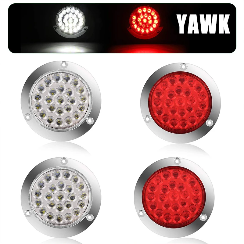 4PCS-4-Round-LED-Trailer-Tail-Light-Red-24-LED-Brake-Stop-Marker ...