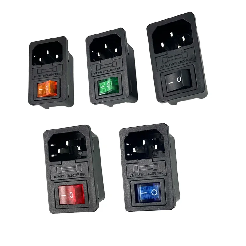With-10A-Fuse-Red-Rocker-Switch-Fused-IEC320-C14-Inlet-Power-Socket ...