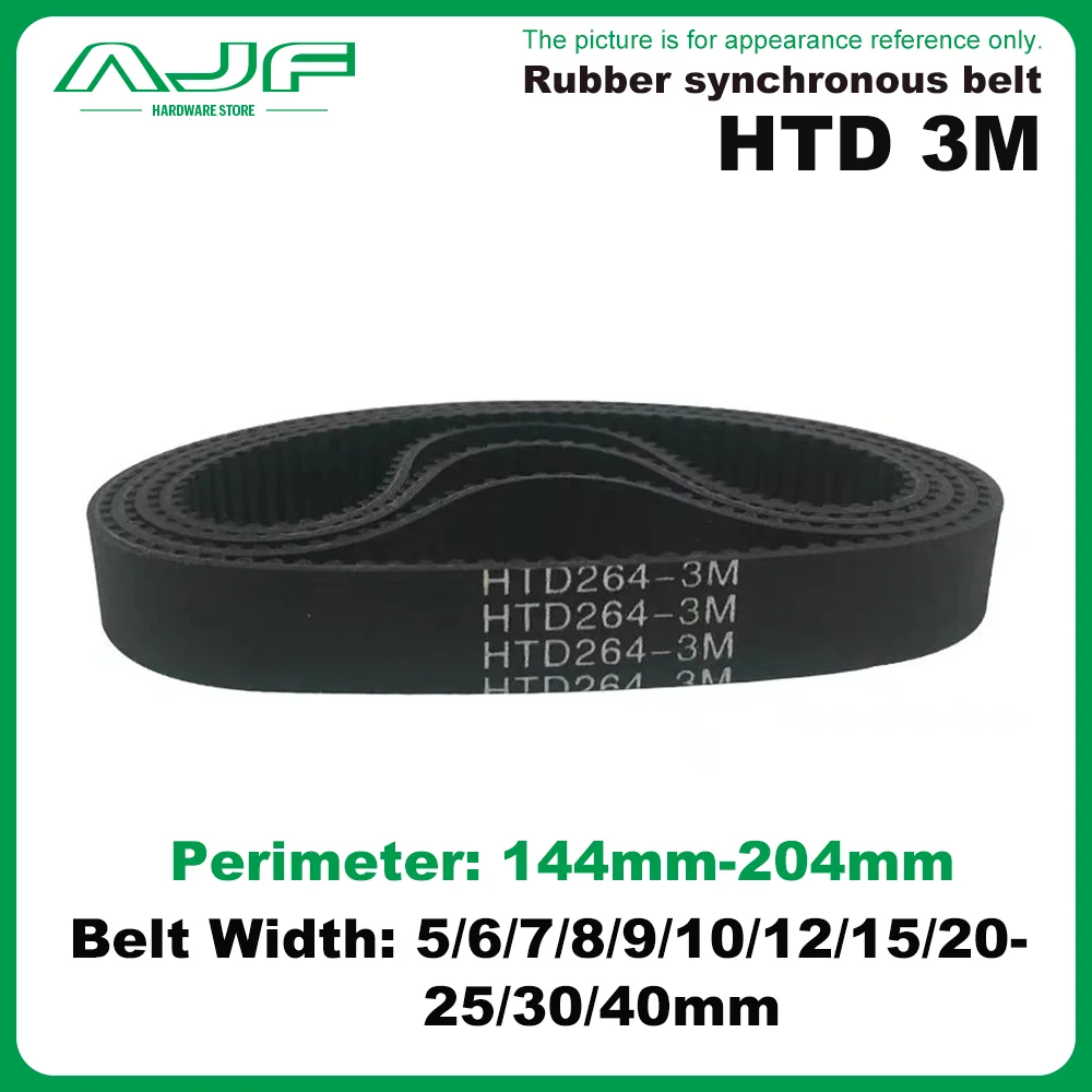 HTD3M Timing Belt 5/6/7/8/9/10/12/15/20/25/30/40mm Width 144mm-204mm ...