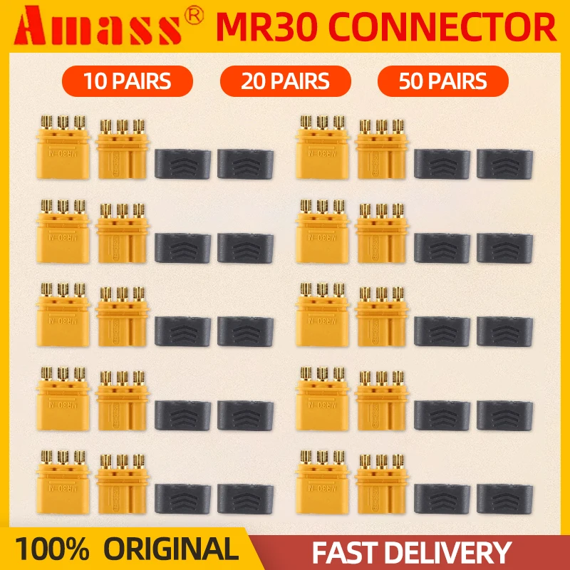 10/20/50Pairs Amass MR30 Connector Plug Male Female With Sheath High Current For RC FPV Lipo ...