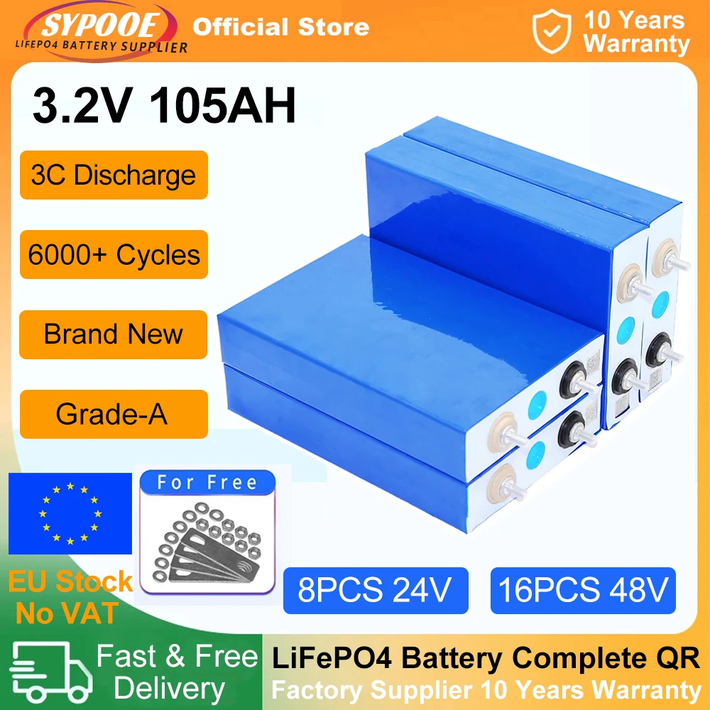 EVE-3-2V-LiFePO4-Battery-105AH-with-QR-Max-3C-Discharge-Grade-A-DIY-12V ...