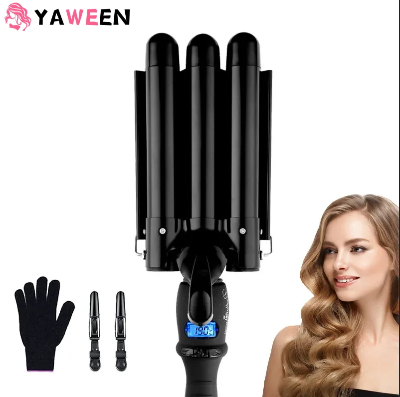 Fer-friser-lectrique-professionnel-en-c-ramique-3-rouleaux-LCD-papillote-papillote-papillote ...