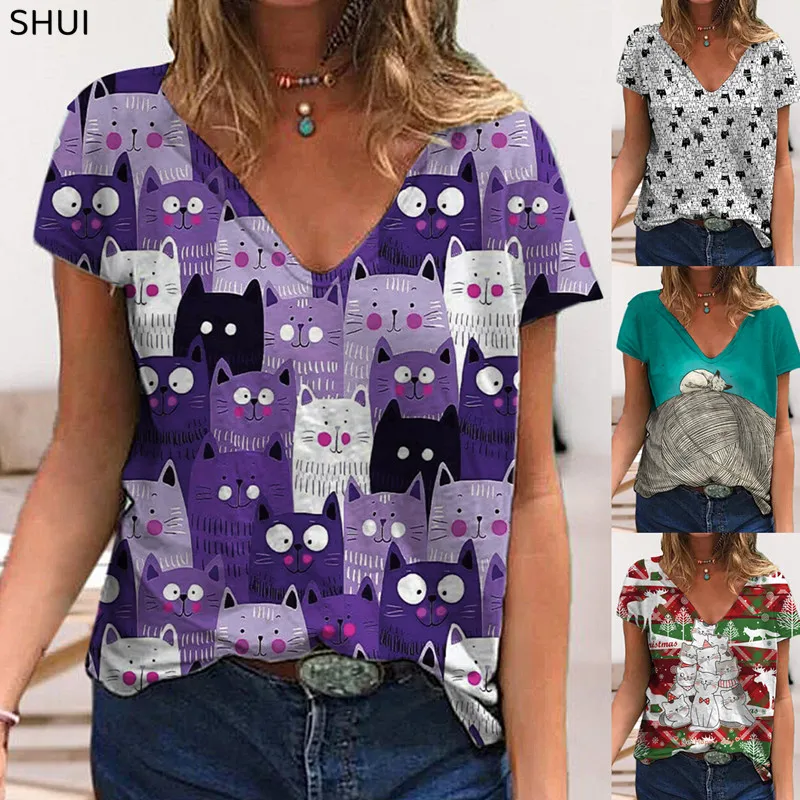 Women 3D Printed Harajuku Clothing Creatively Painted Cute Cat Ladies ...