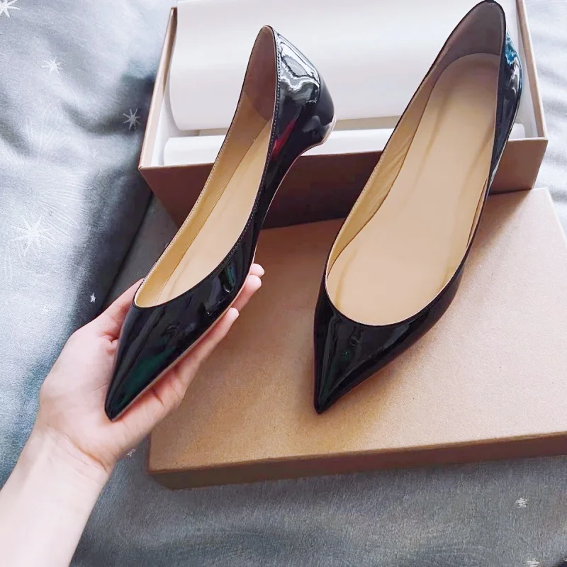 Red Shiny Sole Women Flat Shoes Luxury Designer Genuine Leather Shallow ...