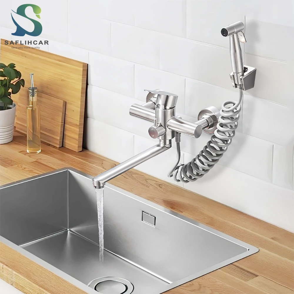 Kitchen Faucets Stainless Steel Wall Mounted Multifunctional Bathroom ...