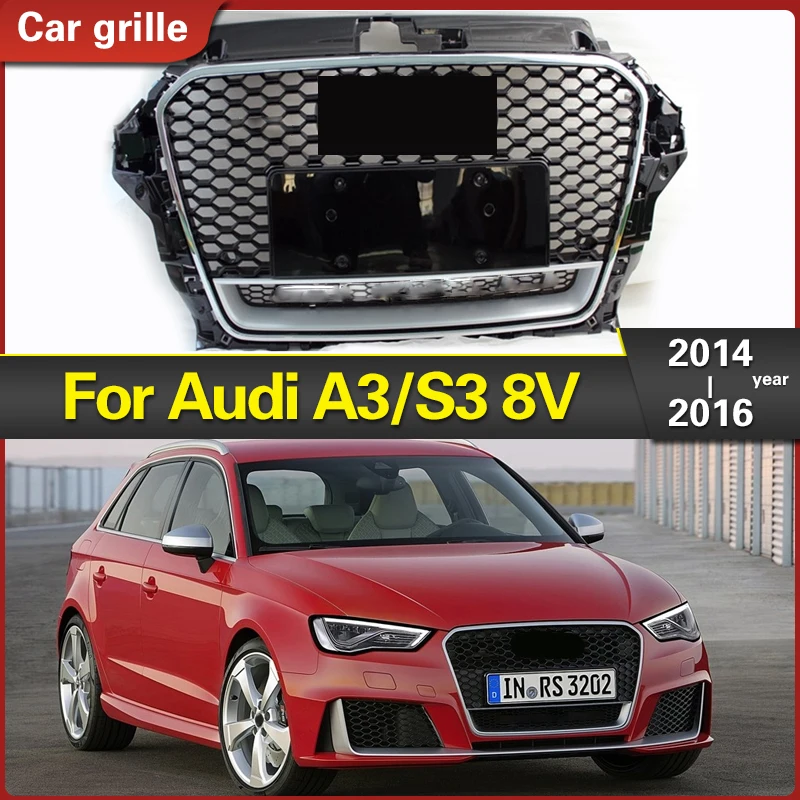 For Audi A3/s3 8v 2014 2015 2016 Honeycomb Grill Mesh Black And Silver For Rs3 Quattro Style Hex ...