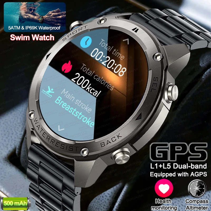 2025 New Military Outdoor Dual-Band GPS Track Smartwatch Men Bluetooth ...
