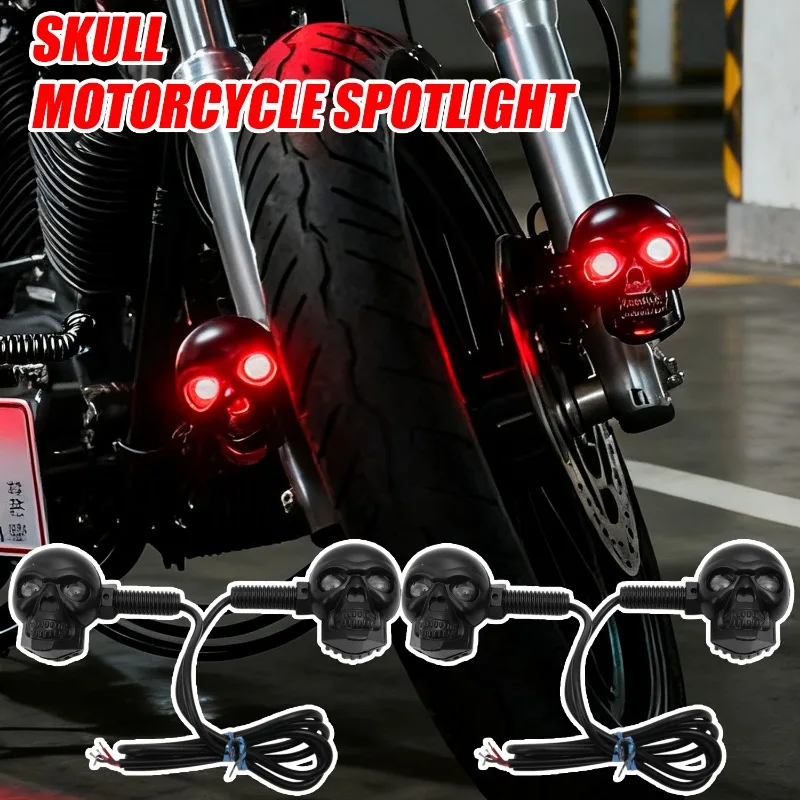 2pcs Mini Motorcycle Led Turn Signal Light Skull Shape DRL Indicators ...