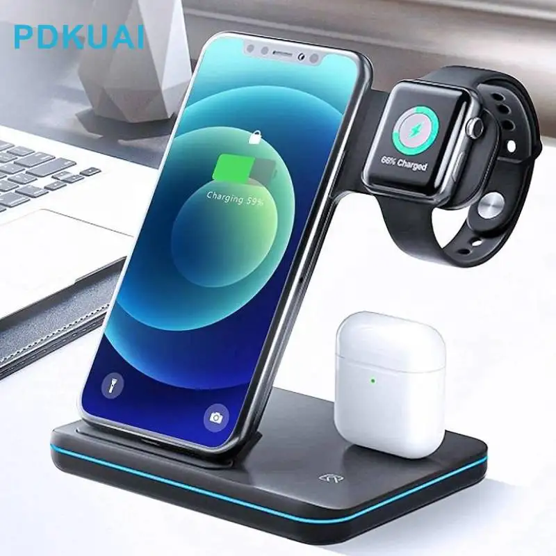 15W 3 in 1 Drahtlose Ladegerät Stehen für iPhone 14 13 12 11 Pro Max X 8 Qi Schnelle lade Dock ...