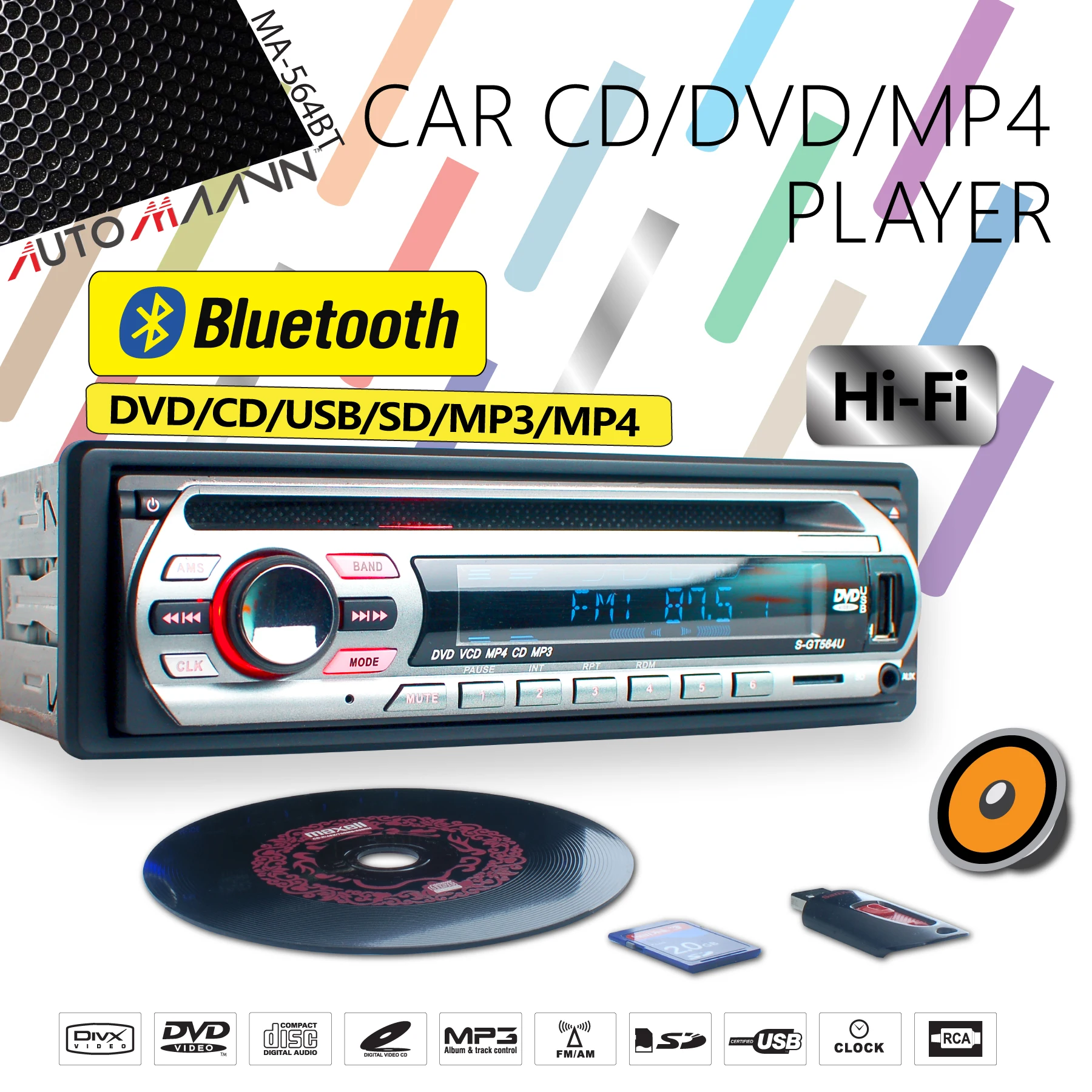 Car CD/DVD USB/TF In Dash Radio Receiver with Bluetooth Player For ...