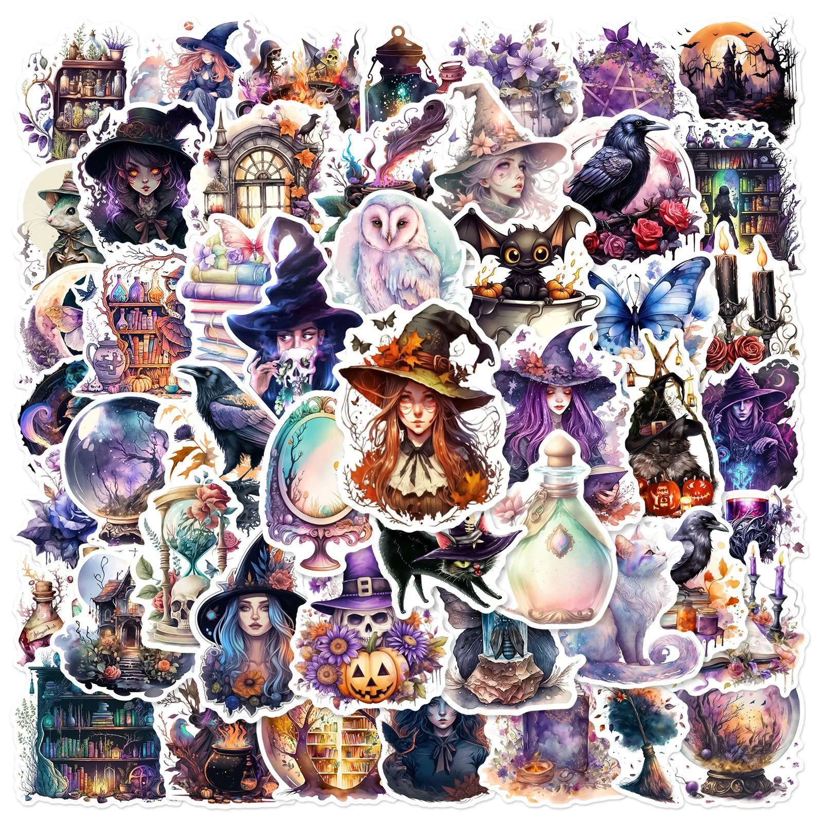 10/50PCS Cool Gothic Magic Witch Cartoon Stickers Aesthetic Decals ...