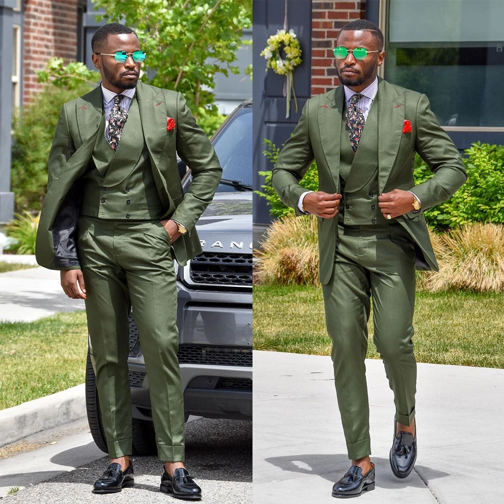 Green Mens Suits Three Pieces Jacket Vest and Pants Suit Vintage ...