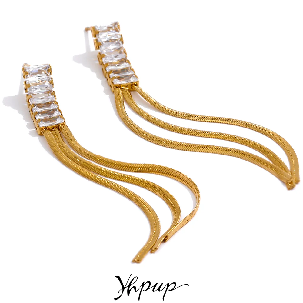 Yhpup Colorful Cubic Zirconia Stainless Steel Long Tassel Drop Dangle ...