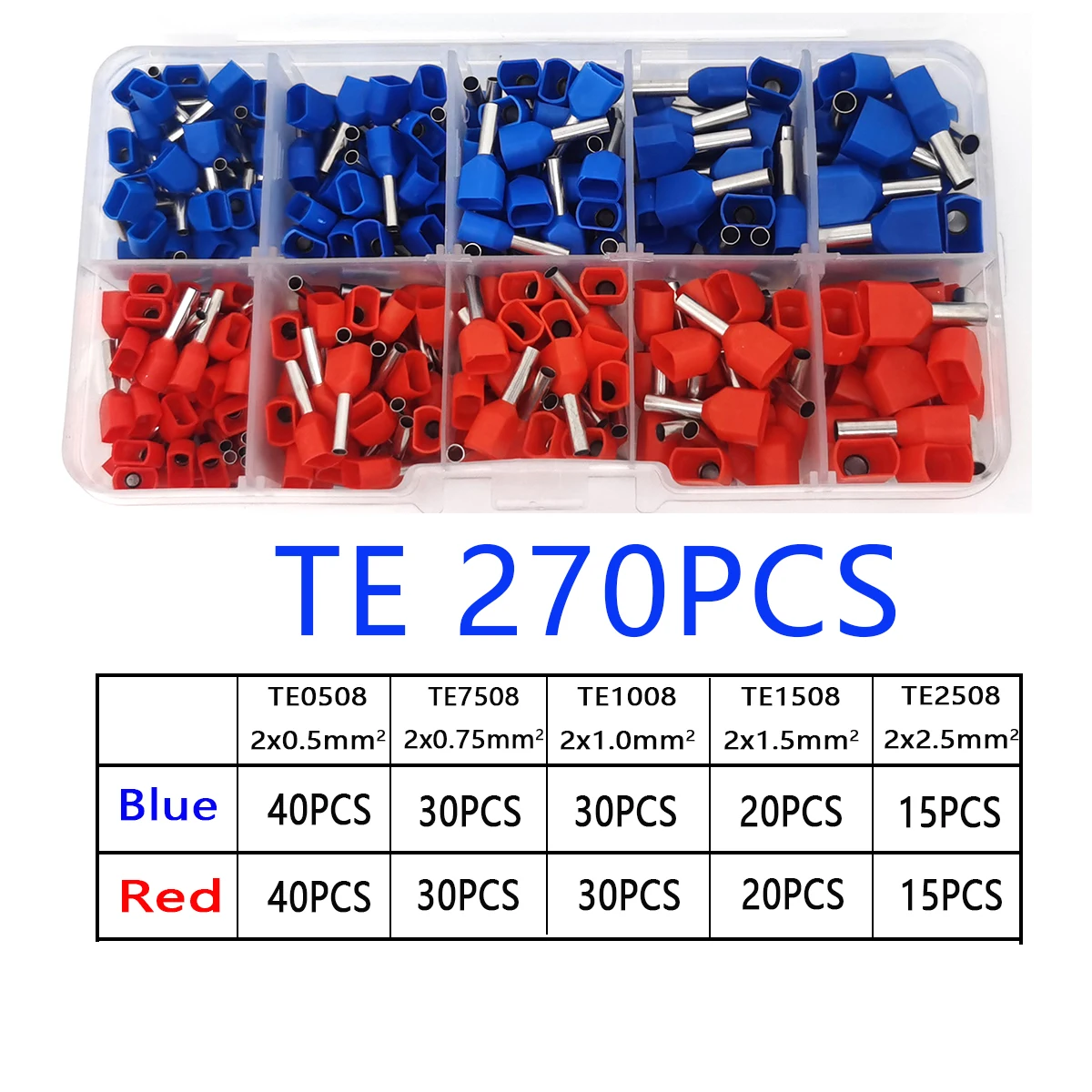 270PCS-Boxed-Double-Wire-TE-Tubular-Wire-Terminals-Insulated-Electrical ...