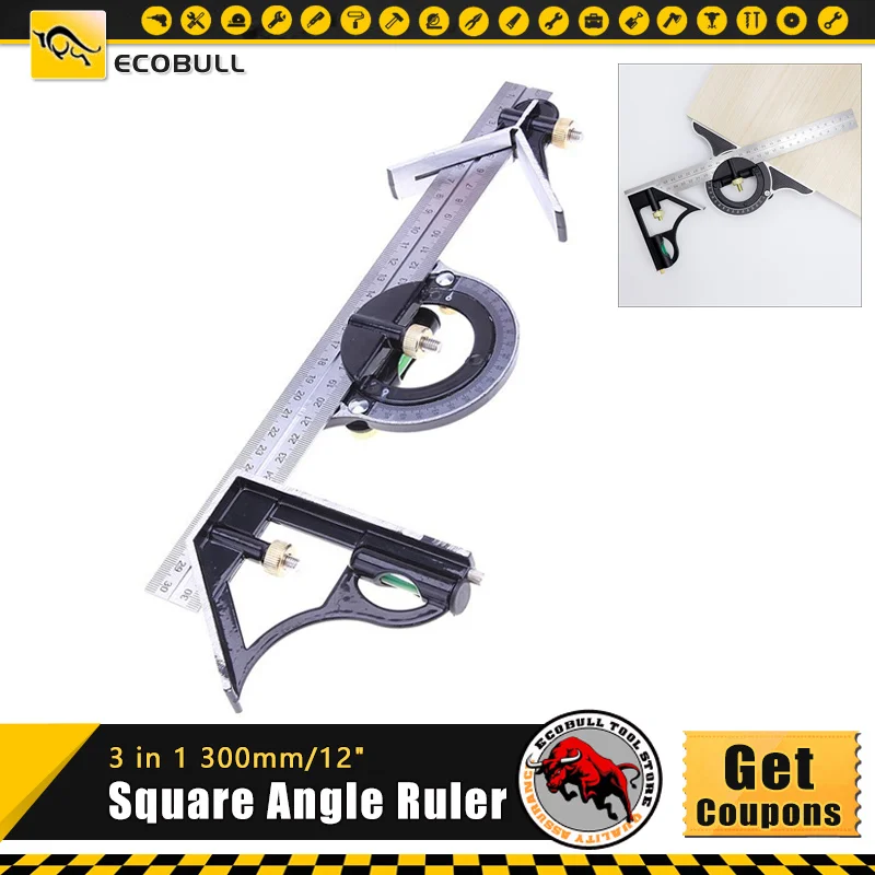 300mm-12-Measuring-3-In1-Adjustable-Level-Ruler-Multi-Combination ...