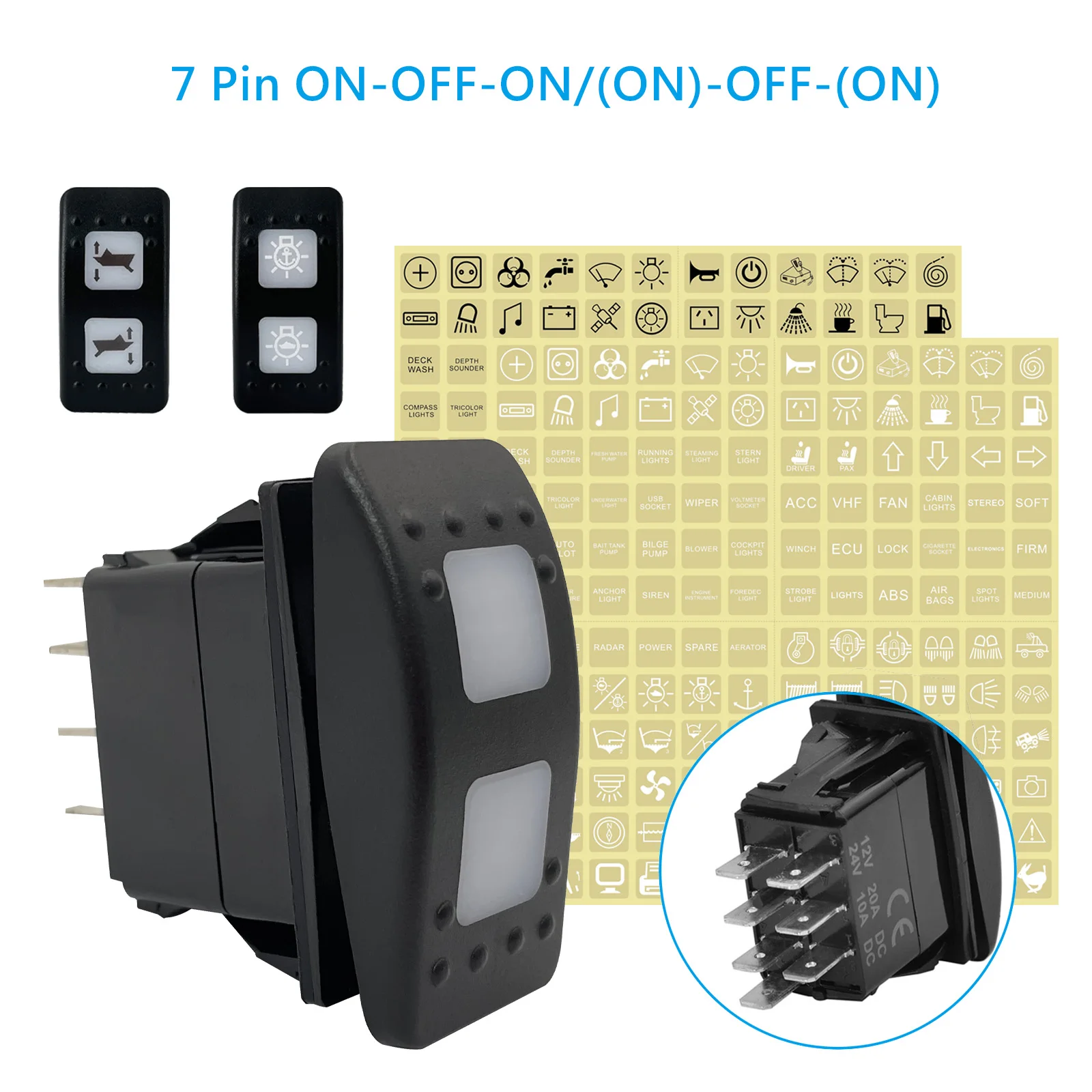 Dual-Lens-7-Pin-ON-OFF-ON-DPDT-3-Way-Latching-Momentary-Rocker-Switch ...