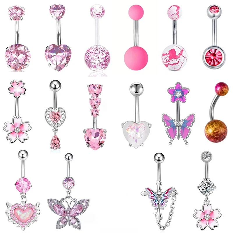 Colorful-Butterfly-Heart-Belly-Button-Rings-For-Women-Girls-Sexy-Navel ...