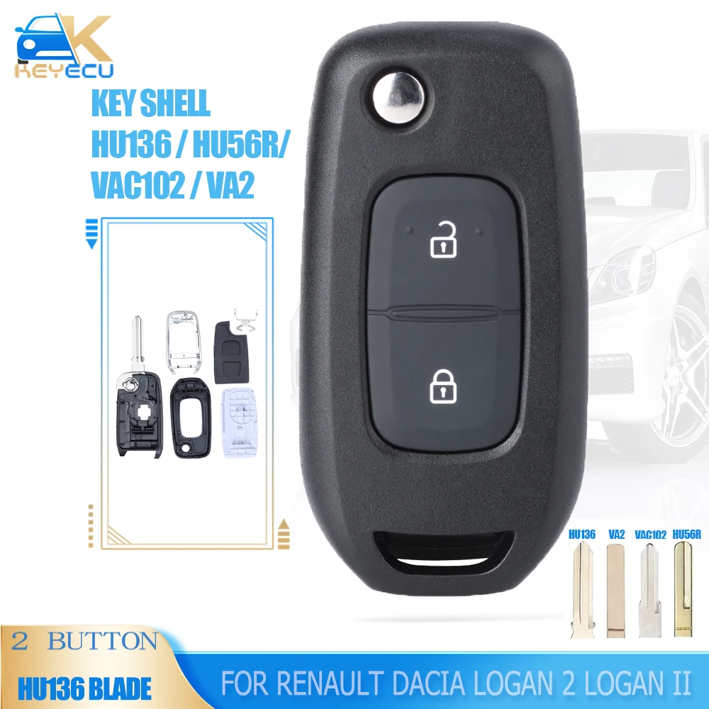 KEYECU Flip Remote Key Shell 2 Button Fob for Renault Dacia Logan 2 ...