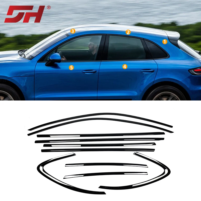 For Porsche Macan 95B 2014-UP Car Gloss Silver/Black Window Trim Strips ...