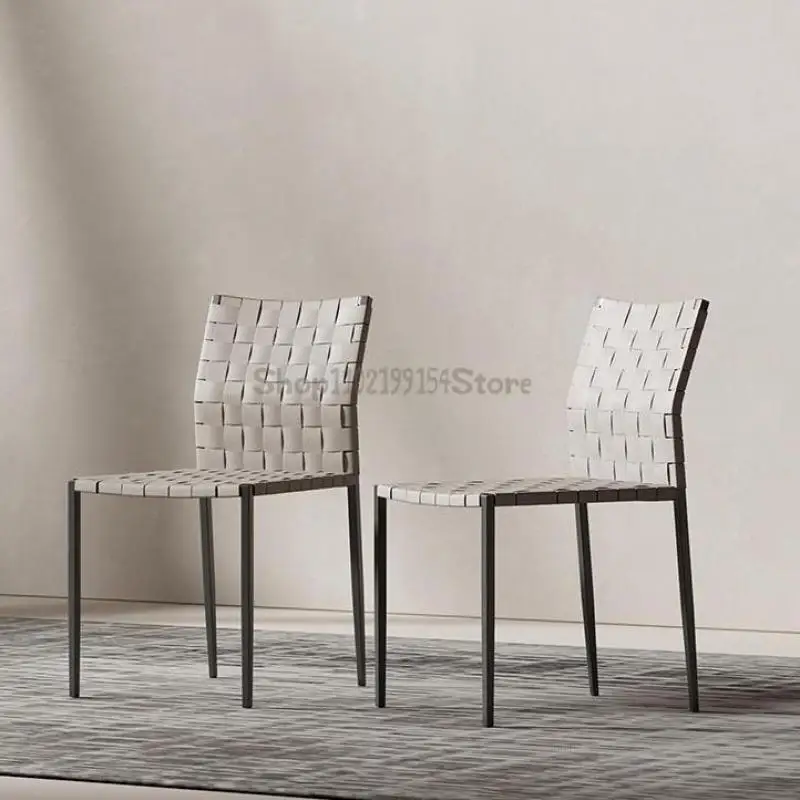 Light Luxury Saddle Leather Dining Chair Nordic Rattan Chair Home ...
