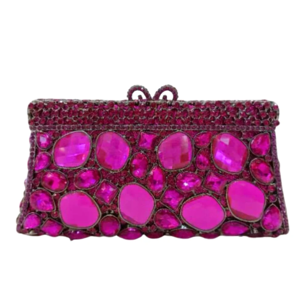 XIYUAN-Fushia-Gems-Evening-Clutch-Purse-Bag-Full-Crystals-Bridal ...