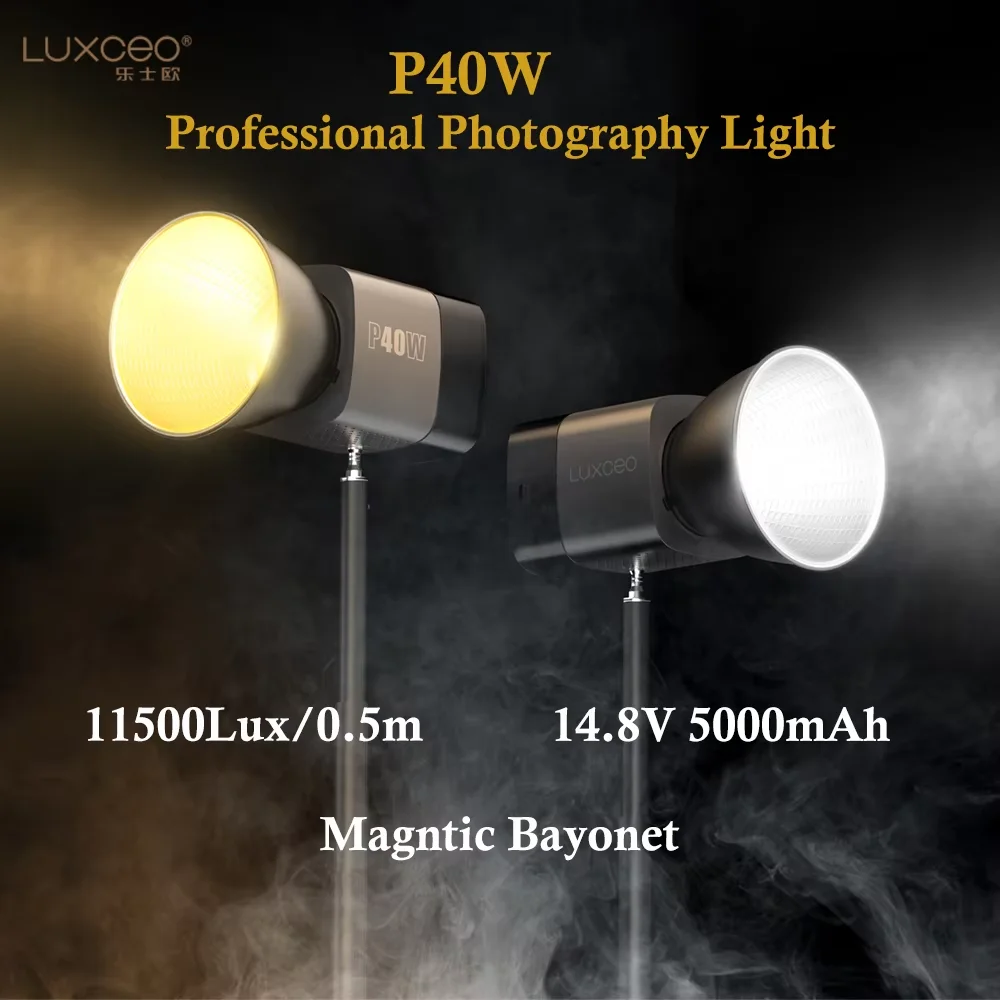 LUXCEO-LED-Video-Light-40W-Bi-Color-COB-Photographic-Studio-Light-2500K ...