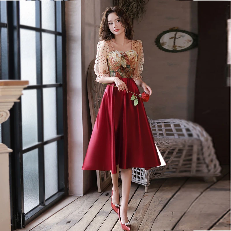 2022 French Elegant Midi Dresses Korean Fashion Evening Party Dress Females Wedding Vintage ...