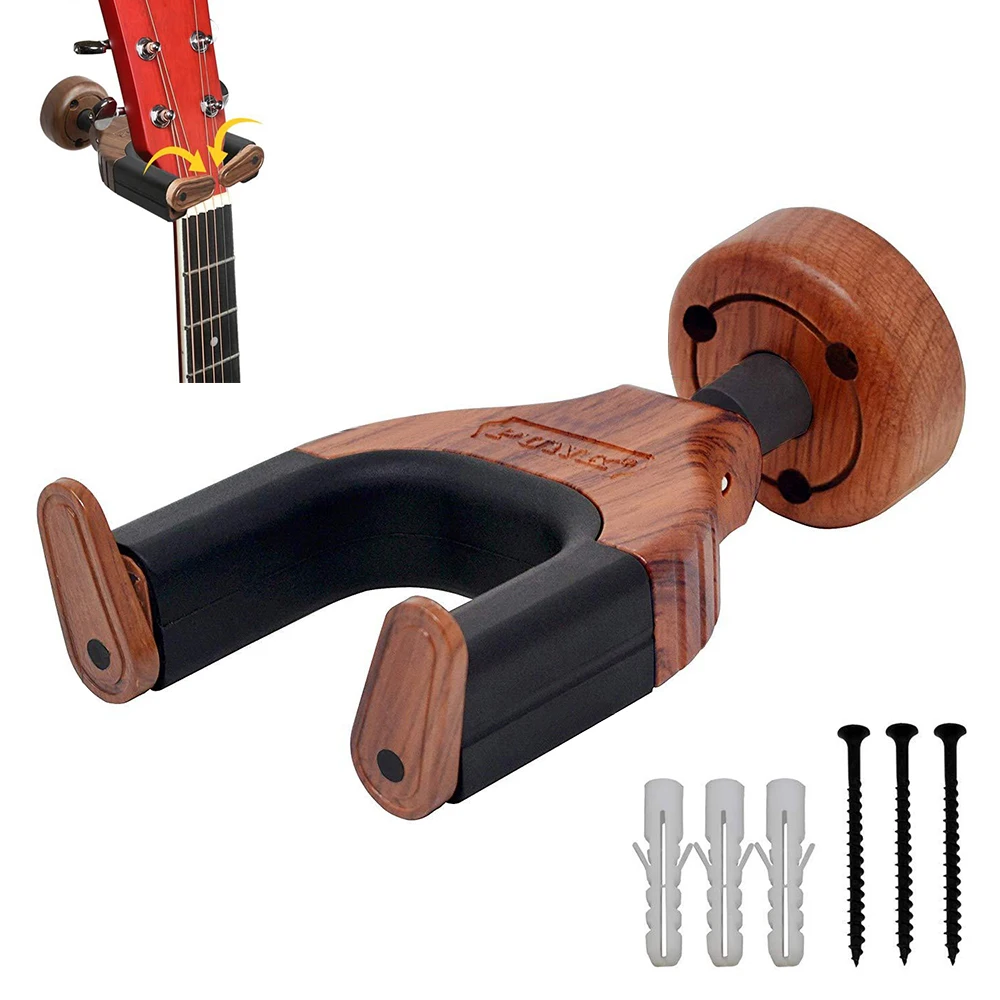 Wood-Guitar-Hanger-Wall-Mount-Auto-Grip-System-Lock-Electric-Acoustic ...