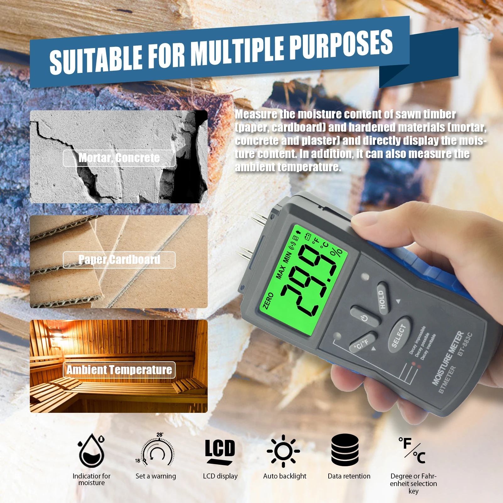 BT-883C-Wood-Moisture-Meter-Pin-Type-Digital-Moisture-Detector-Hardened ...