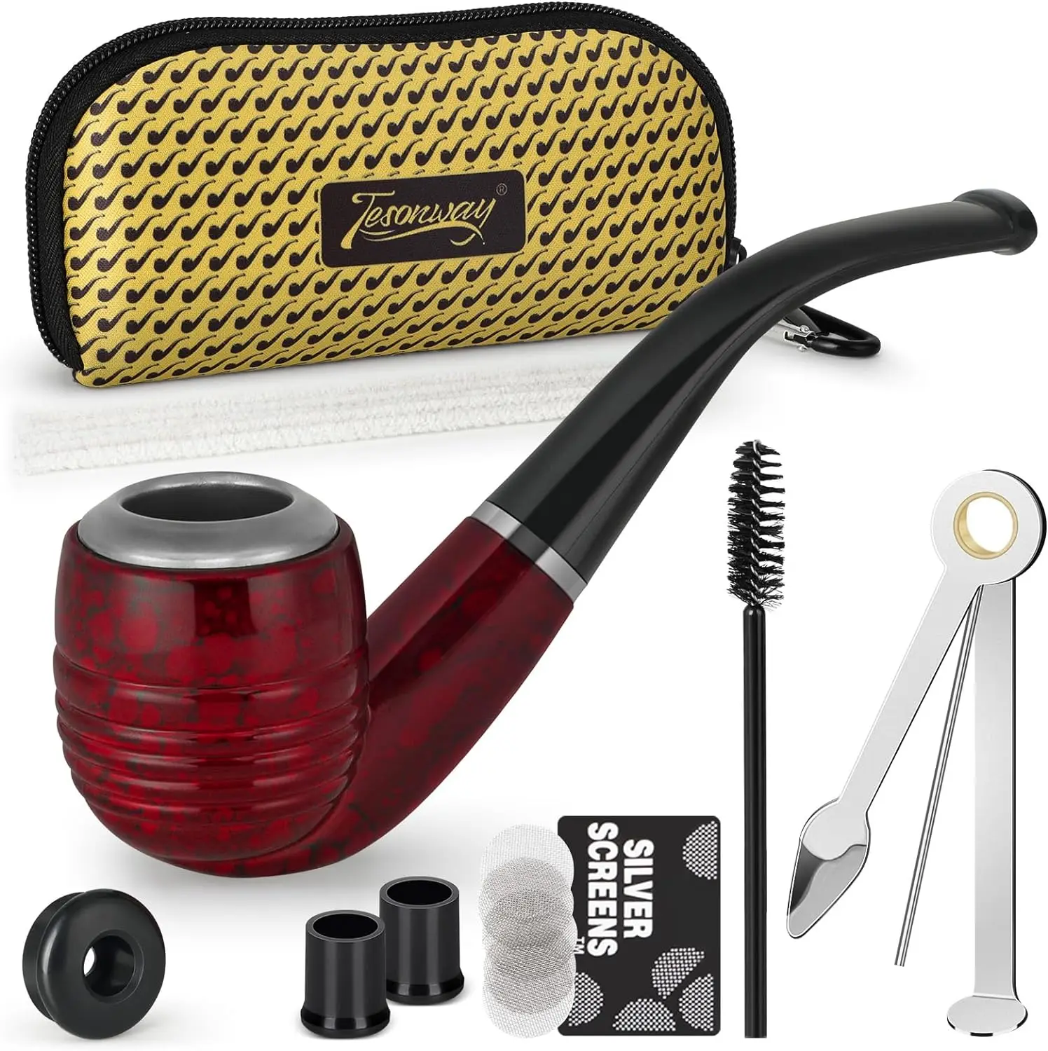 Tesonway-Dual-Purpose-Red-Pipe-Set-with-Pouch-Smoking-Accessories ...