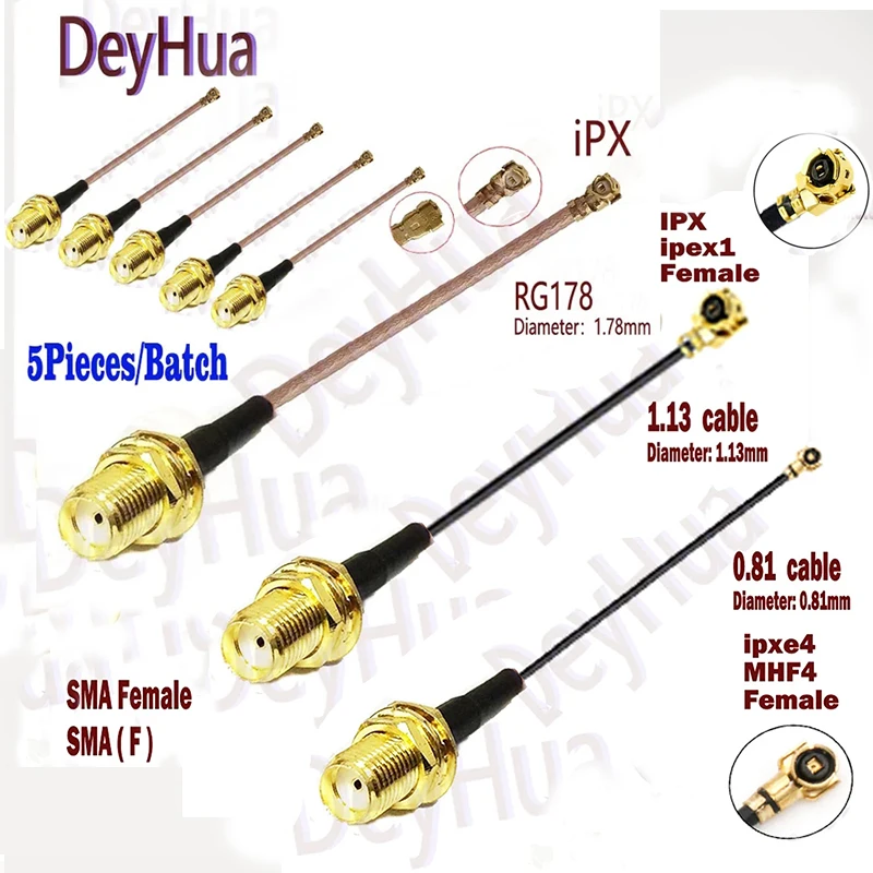 5Pieces-IPX-UFL-IPEX4-antenna-cable-rf-1-13-0-81-RG178-cable-SMA-female ...