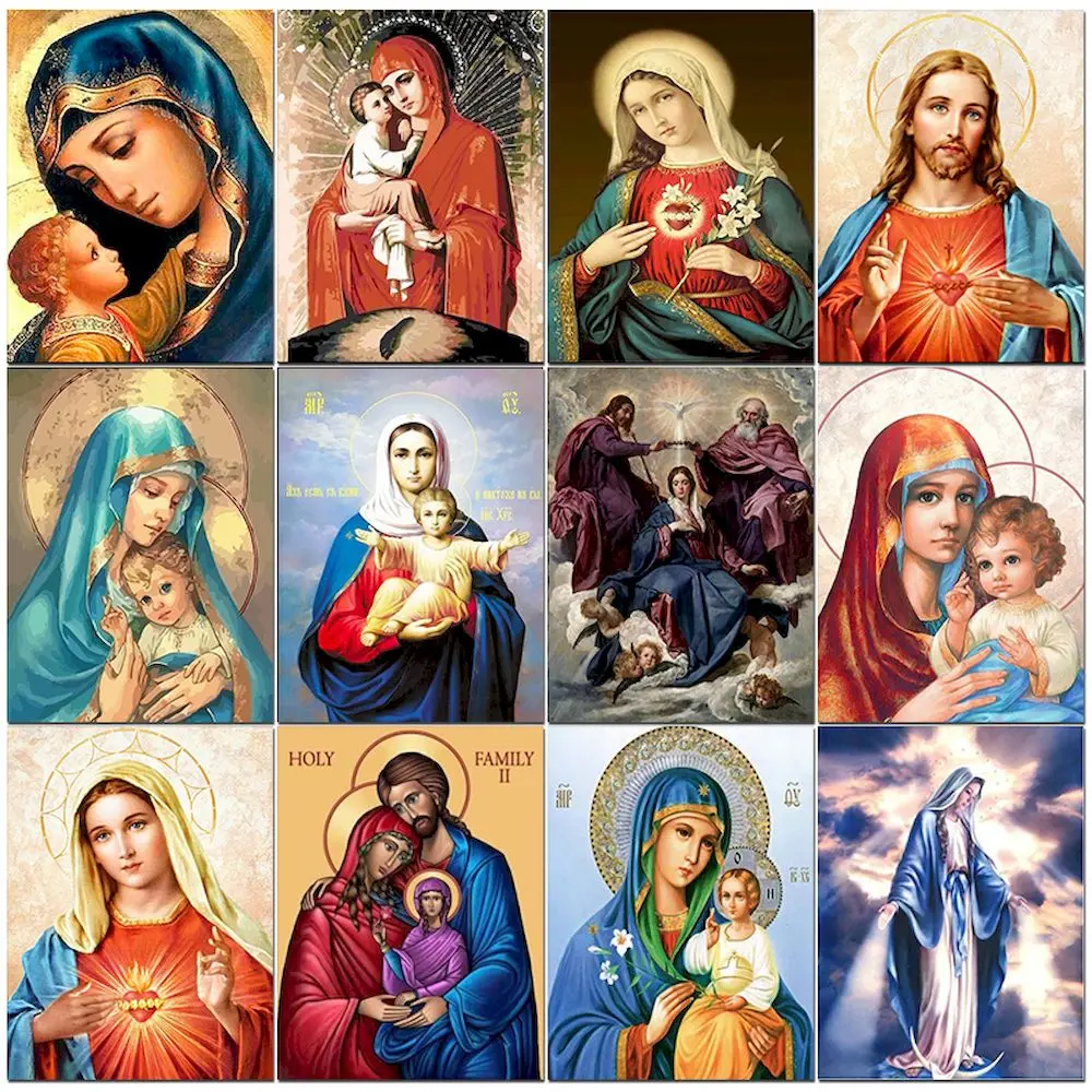 Pictures By Number Jesus And The Virgin Mary Kits HandPainted Art ...