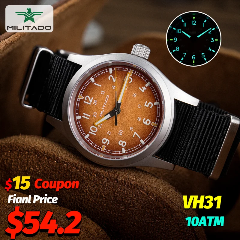 Militado ML24 Quartz Watch VH31 Sweep Seconds Wrist Watch Ar Domed ...