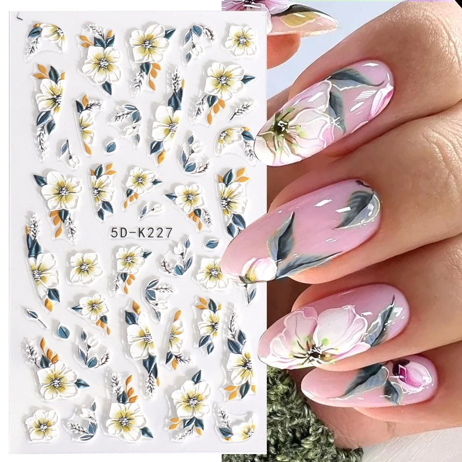 Classy-Acrylic-Flowers-Engraved-Nail-Sticker-Mimosa-Iris-Floral-Leaf ...