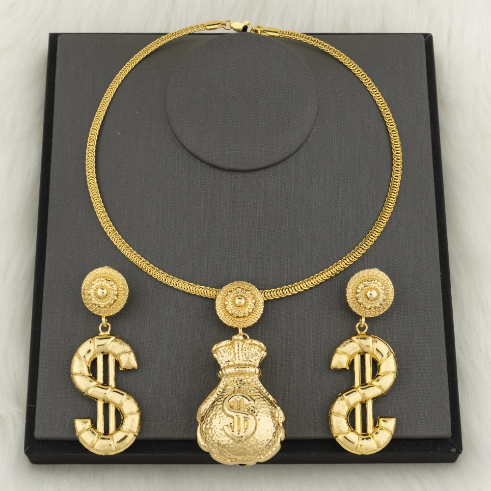 Moneybag Pendant Necklace and Dollars Earrings Set Jewelry Set for Girl ...